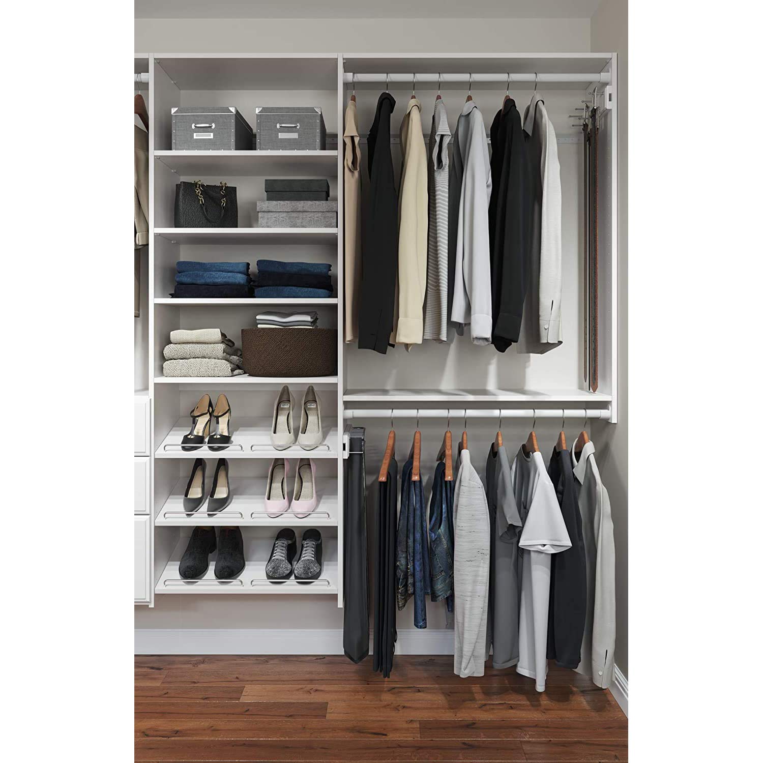 Easy Track PH45-WH Dual Tower Closet Storage Wall Mounted Wardrobe Organizer Kit System with Shelves and Drawers for Bedroom in White with Hardware