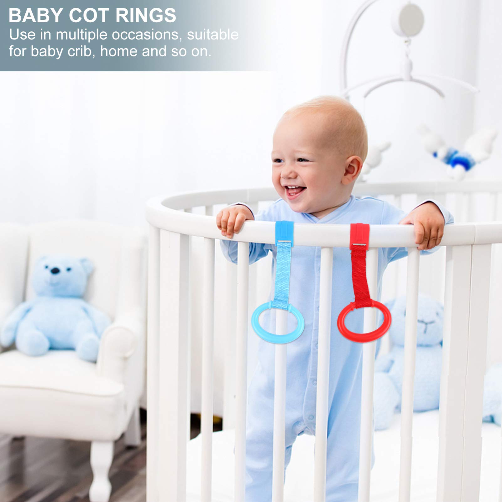 TOYANDONA Baby Rings 4pcs Baby Infant Learning Stand Pull Rings Crib Pull Rings Hand Rings for Baby Standing Assistant Hanging Baby Toys