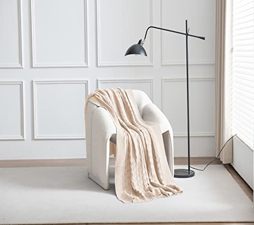 SCISCI Knit Throw Blanket Lightweight for Sofa Bed,Super Soft Warm Double Sided Blanket for Sweater Style,Blanket 50 x 60 Inch,Machine Washable Throw Blankets,Cream White