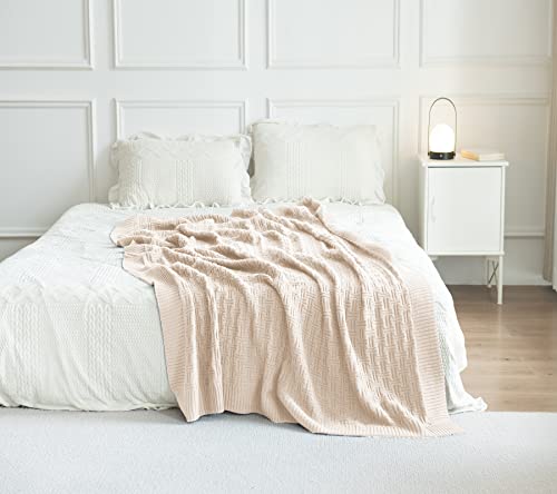 SCISCI Knit Throw Blanket Lightweight for Sofa Bed,Super Soft Warm Double Sided Blanket for Sweater Style,Blanket 50 x 60 Inch,Machine Washable Throw Blankets,Cream White