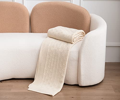 SCISCI Knit Throw Blanket Lightweight for Sofa Bed,Super Soft Warm Double Sided Blanket for Sweater Style,Blanket 50 x 60 Inch,Machine Washable Throw Blankets,Cream White
