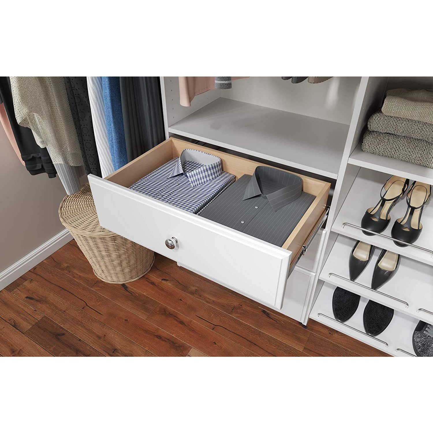 Easy Track PH45-WH Dual Tower Closet Storage Wall Mounted Wardrobe Organizer Kit System with Shelves and Drawers for Bedroom in White with Hardware