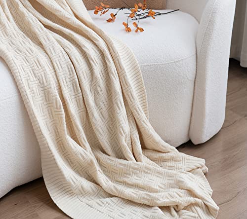 SCISCI Knit Throw Blanket Lightweight for Sofa Bed,Super Soft Warm Double Sided Blanket for Sweater Style,Blanket 50 x 60 Inch,Machine Washable Throw Blankets,Cream White
