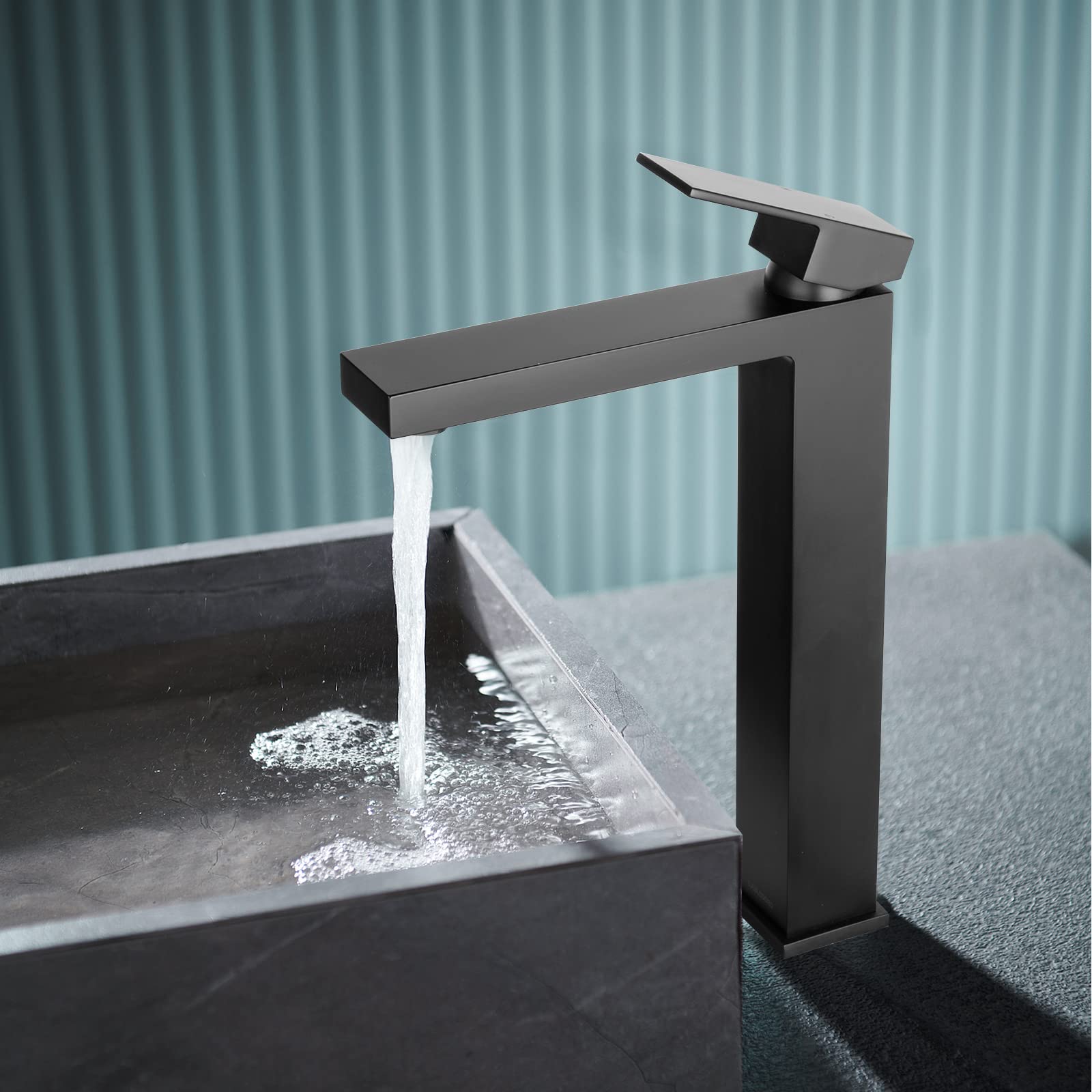 Lava Odoro Matte Black Vessel Sink Faucet, Tall Single Handle Bathroom Faucet Single Hole Bowl Sink Faucet Lavatory Vanity Faucet with Pop up Drain Assembly, BF307-MB-T