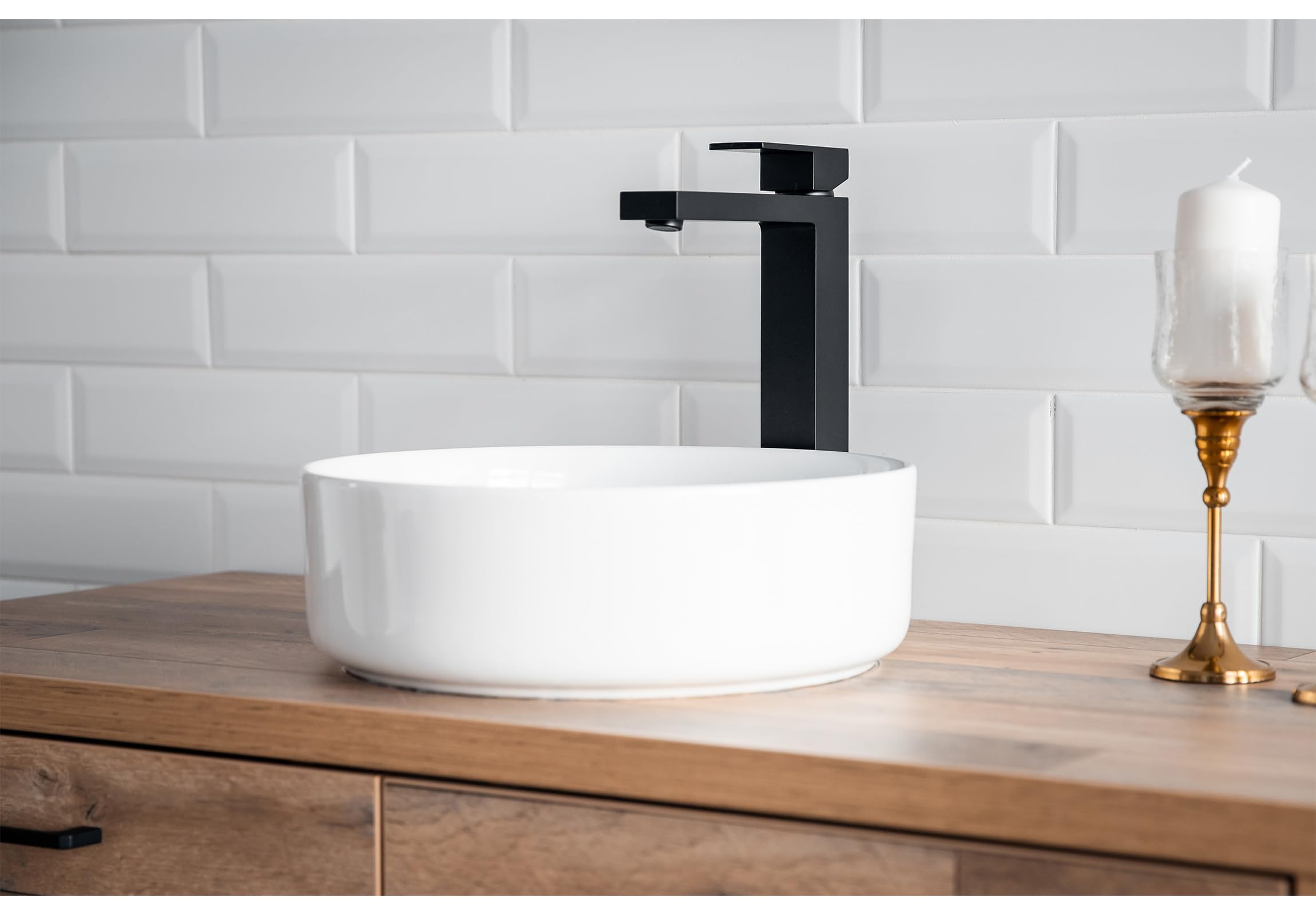 Lava Odoro Matte Black Vessel Sink Faucet, Tall Single Handle Bathroom Faucet Single Hole Bowl Sink Faucet Lavatory Vanity Faucet with Pop up Drain Assembly, BF307-MB-T