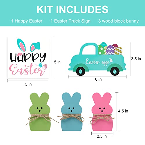 Easter Decorations-5PCS Wood Block Bunny Peeps Easter Decorations for The Home-Farmhouse Easter Decor for Table and Easter Tray Decor