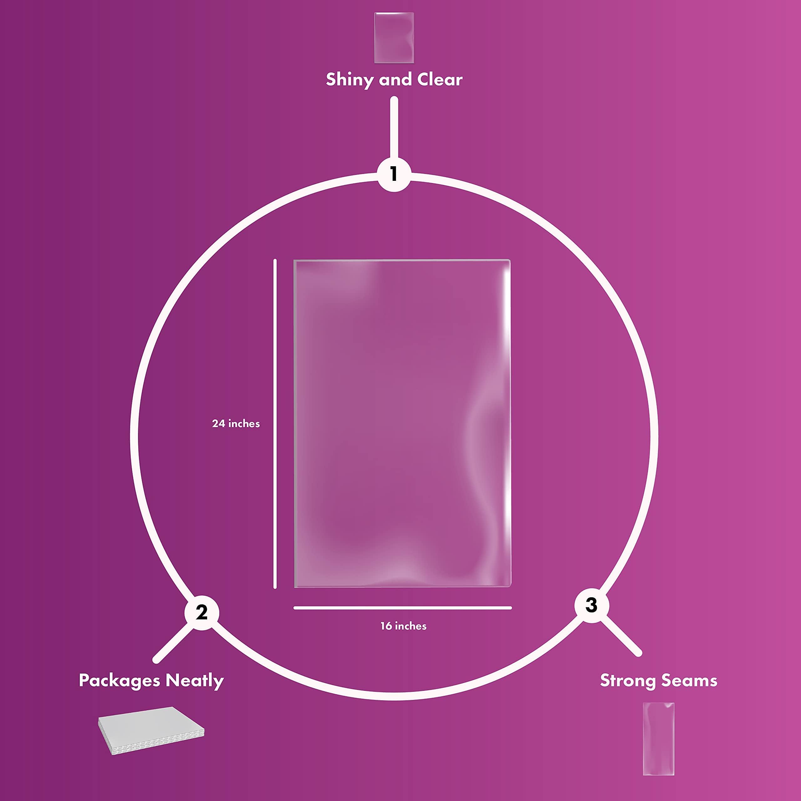 Purple Q Crafts Clear Basket Bags 16” x 24” Cellophane Gift Bags for Small Baskets and Gifts 1.2 Mil Thick (10 Bags)