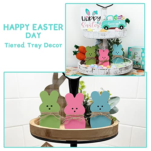 Easter Decorations-5PCS Wood Block Bunny Peeps Easter Decorations for The Home-Farmhouse Easter Decor for Table and Easter Tray Decor