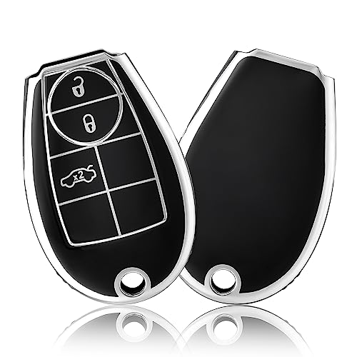 OFFCURVE for Dodge Key Fob Cover, Car Cover Case Chrysler 300 Durango Challenger Grand Caravan Journey Charger Smart Keyless Control Holder Protector Accessories, Silver Black