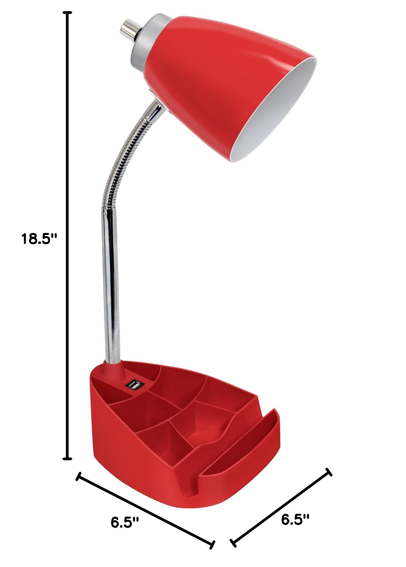 Limelights LD1056-RED iPad Tablet Stand Book, Red Gooseneck Organizer Desk Lamp with Holder and USB Port