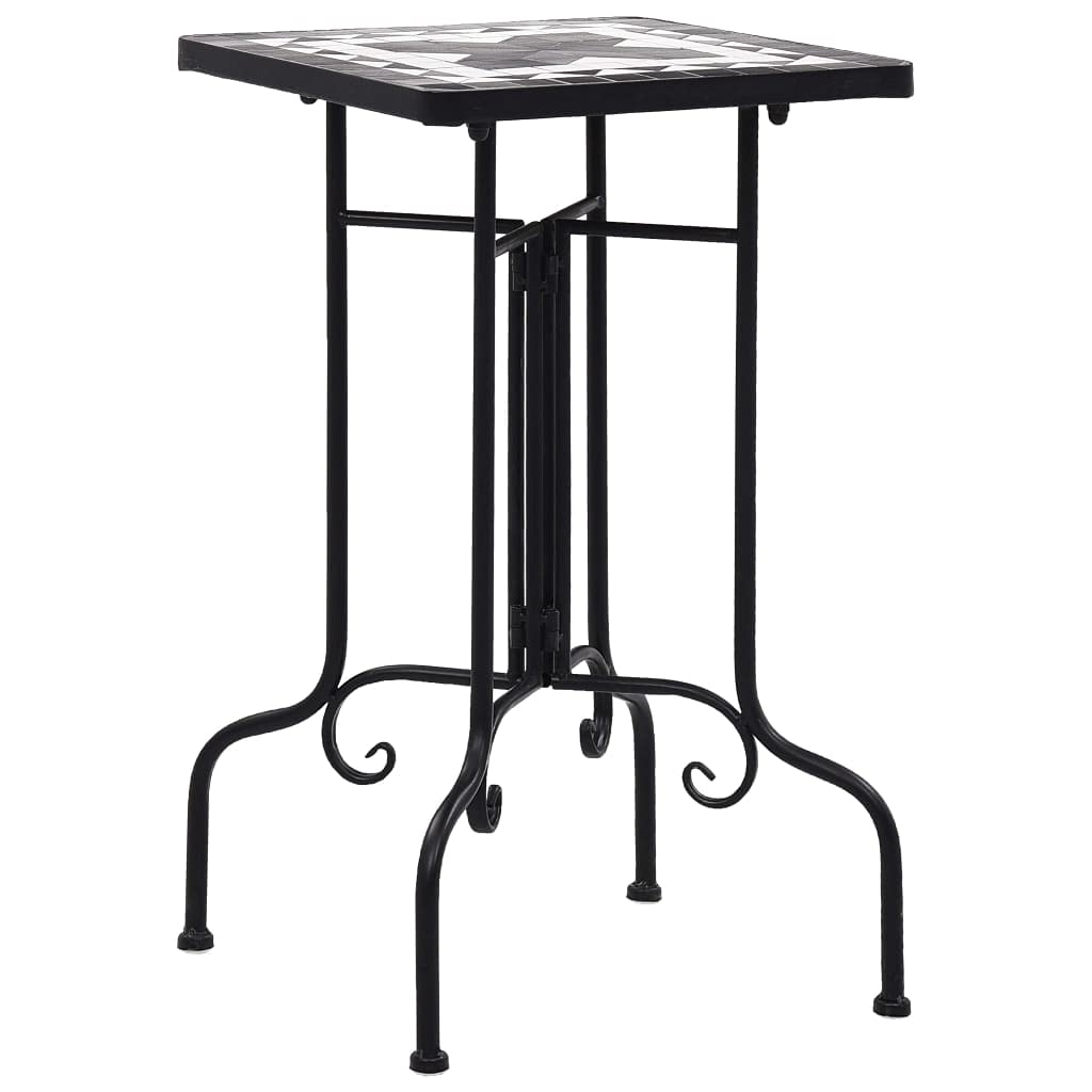 QZZCED Plant Display Tbale,Outdoor Mosaic Side Table with Ceramic Table Top,Outdoor Accent Table, Outdoor Patio Furniture,Indoor End Table for Patio Garden,Mosaic Side Table (Black and White) Ceramic