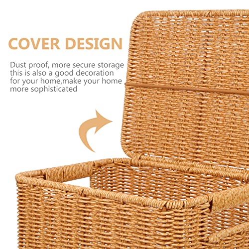 Zerodeko Baskets Woven Basket Wicker Basket Organizer with Lid Handwoven Seagrass Storage Bins Box Rectangular Plastic Basket Storage Organizer Wicker Basket for Home Office Shelf Storage Basket