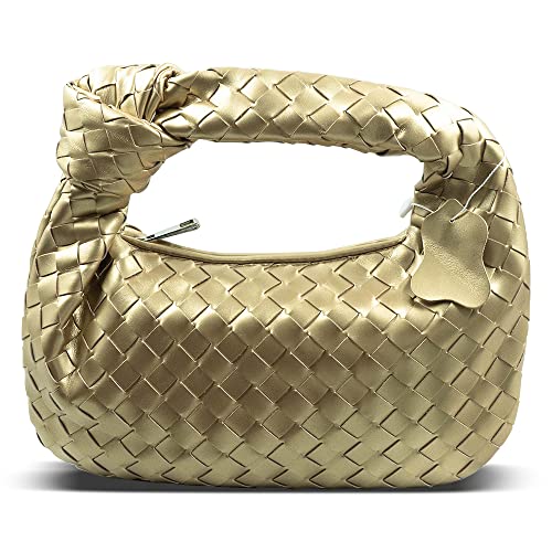 JBB Woven Handbag Bag for Women Leather Shoulder Bags Knotted Purse Soft Mini Hobo Clutch