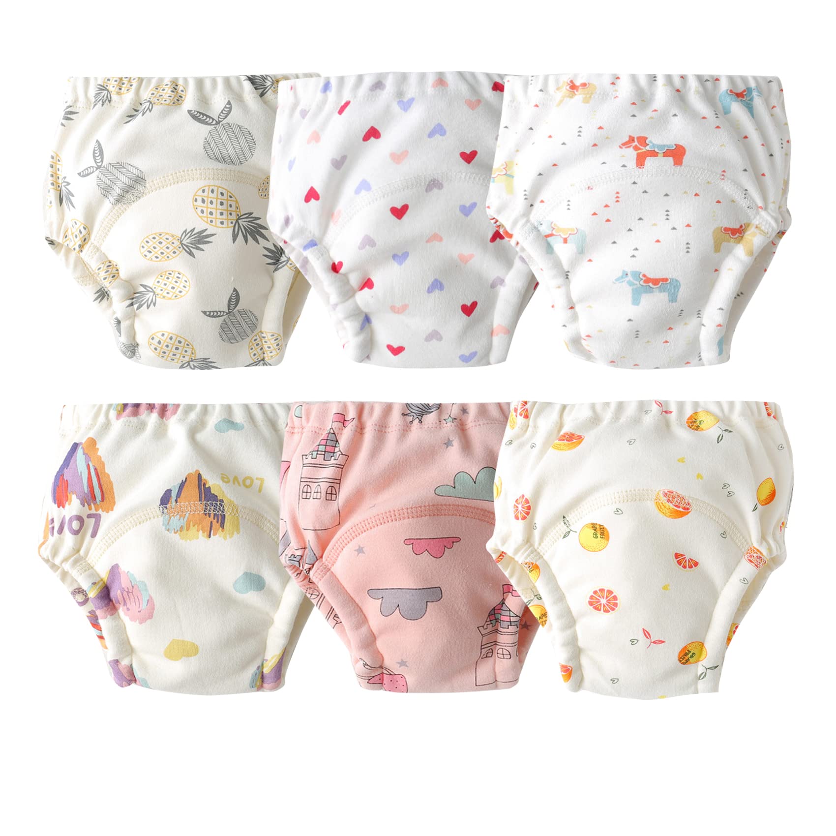 ORINERY Unisex Training Underwear Cotton Toddler Boys Underpants Potty Training Panties Waterproof Girls Pee Panties 6-Pack (DX528-C, 6-12 Months Old)