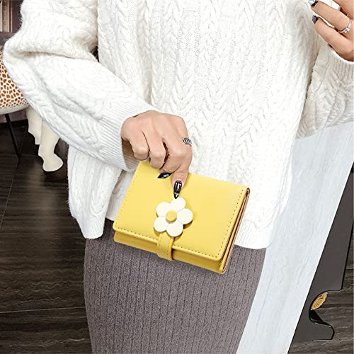 LJCZKA Cute Small Wallet for Girls Women - RFID Blocking PU LeatherĀ Tri-folded Flowers Cash Pocket with Card Holder Slim Short Wallet (Yellow)