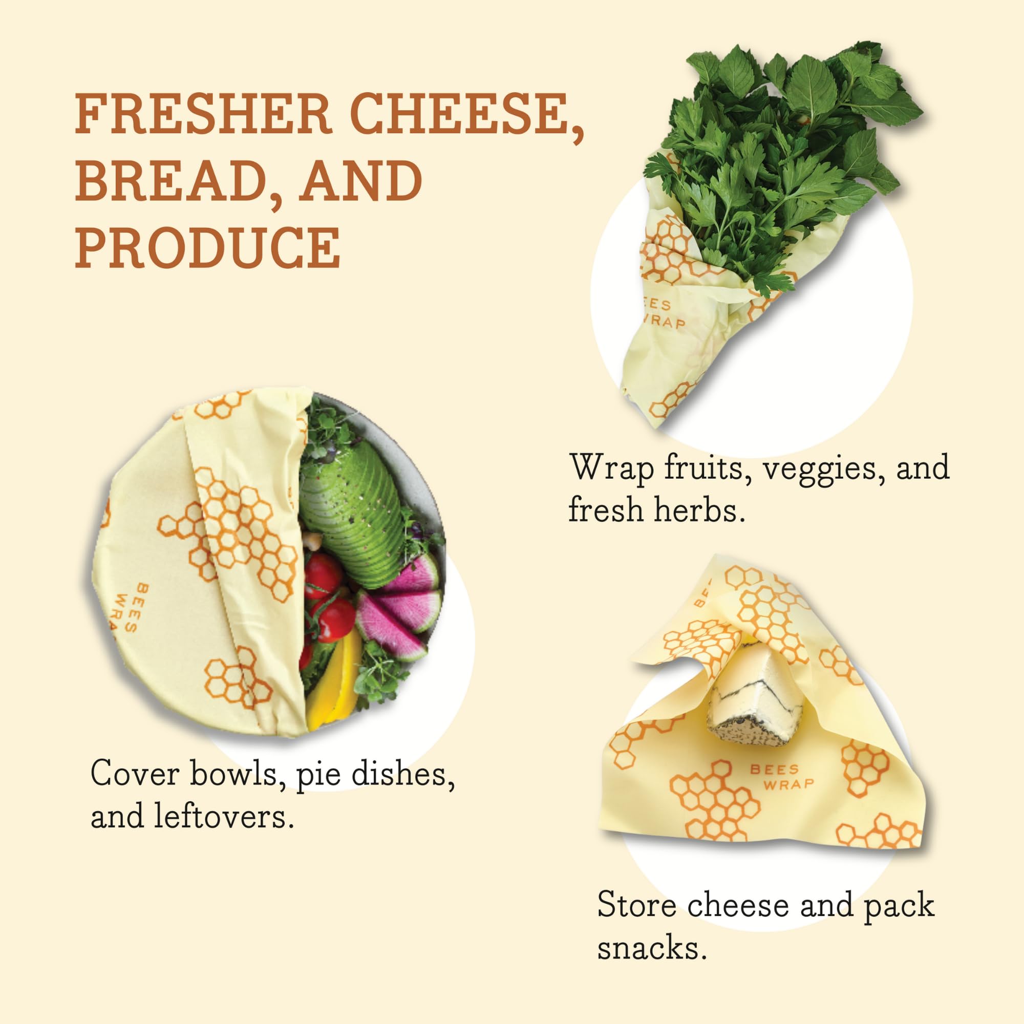 Bee's Wrap - Medium 3 Pack - Made in The USA with Certified Organic Cotton - Plastic and Silicone Free - Reusable Eco-Friendly Beeswax Food Wraps - Medium (10" x 11")