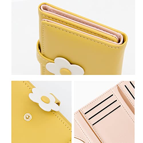 LJCZKA Cute Small Wallet for Girls Women - RFID Blocking PU LeatherĀ Tri-folded Flowers Cash Pocket with Card Holder Slim Short Wallet (Yellow)