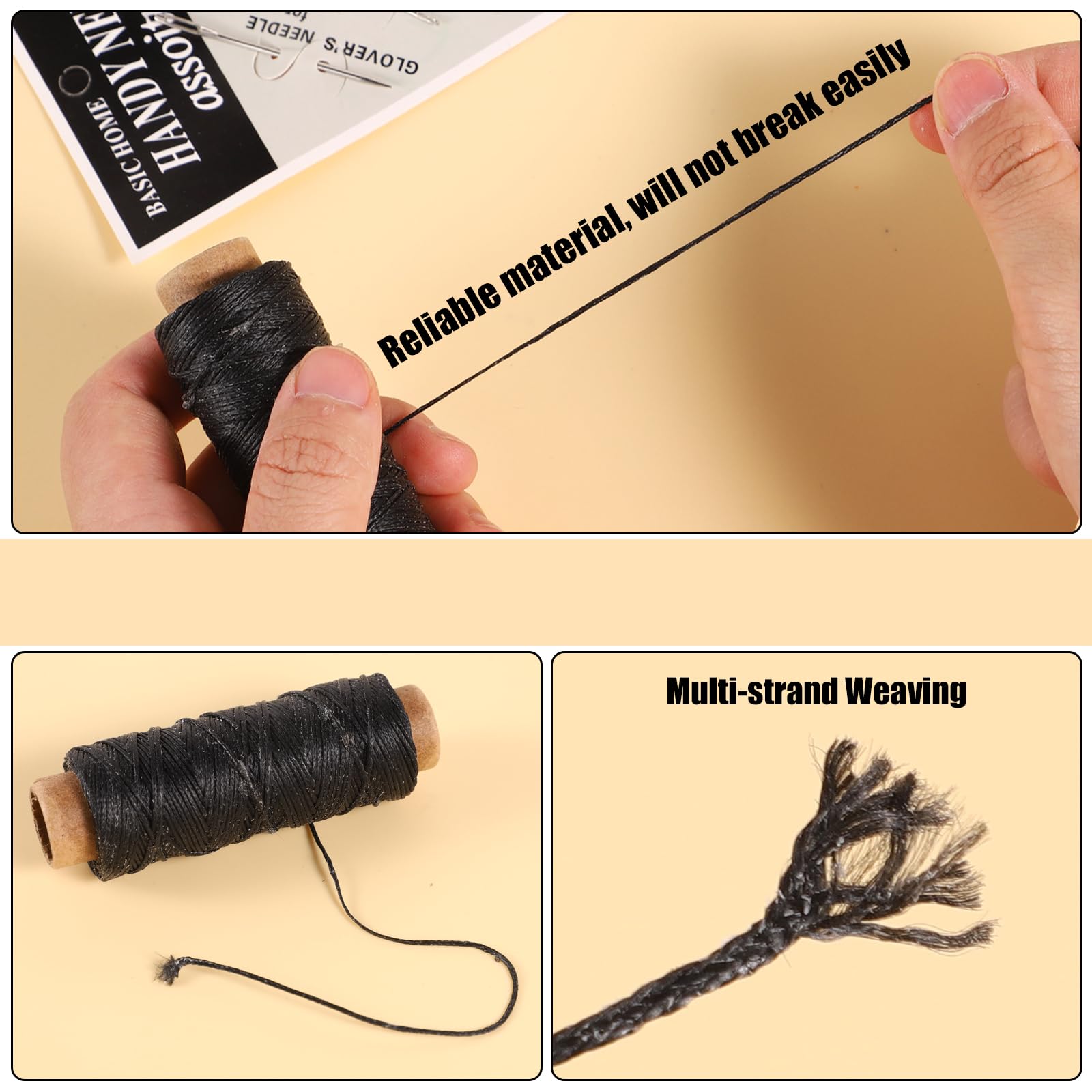 55Yards Waxed Thread with 7 Pcs Leather Needles for Hand Sewing 150D Flat Sewing Waxed Thread Leather Repair Needles for Sewing Upholstery Leather Canvas Bags Sofa Furniture
