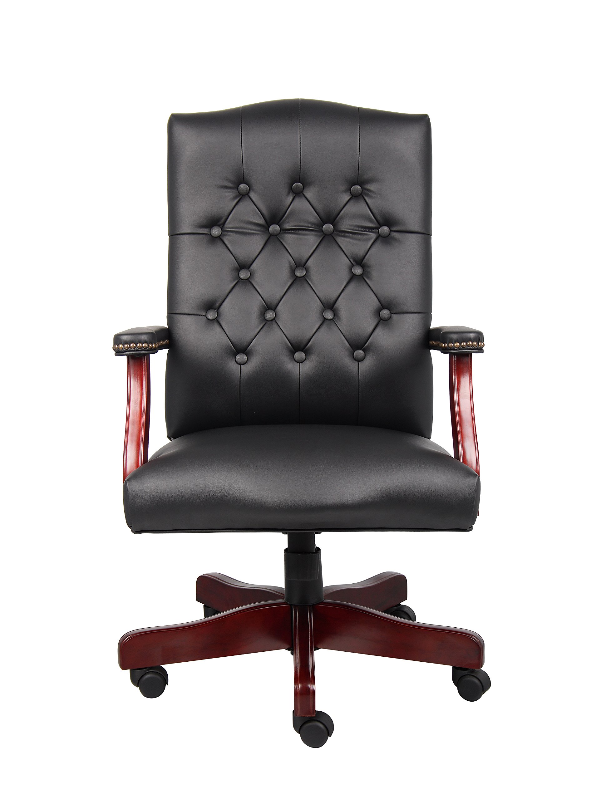Boss Office Products Classic Executive Caressoft Chair with Mahogany Finish in Black