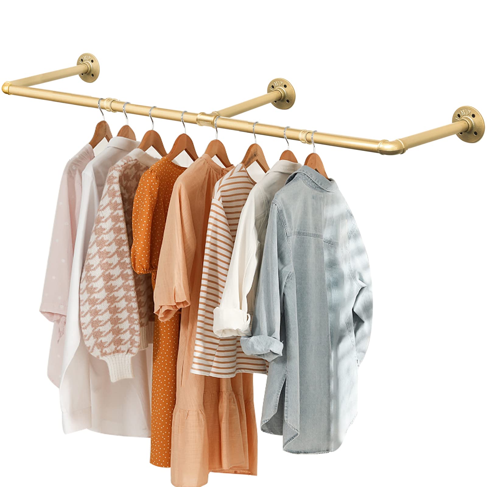 Varsoul Wall Industrial Pipe Clothes Racks, DIY Floating Hanger Rustic Home Pipe Decor, Mounted Closet Storage Organizer Holder Systems, Heavy Duty Garment Rod Pole For Cloakrooms Bathroom Black Iron