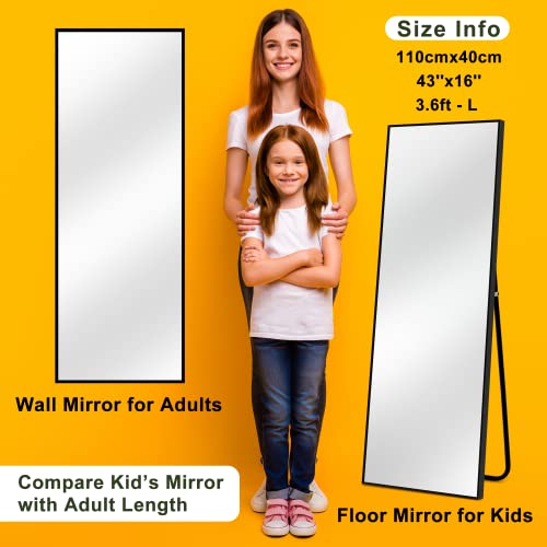 NicBex Full Length Mirror, 43x16 Inch Aluminum Alloy Frame Large Wall Mirror, Vanity Mirror, Bedroom Mirror, Dressing Mirror, Living Room Mirror,Black
