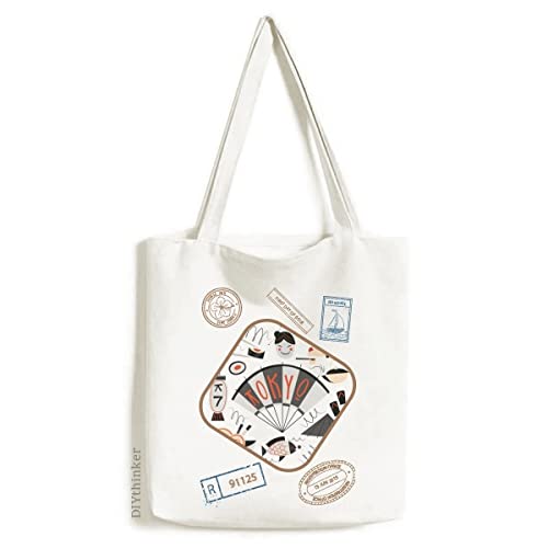 Sushi Geisha Japan Tokyo Japanese Stamp Shopping Ecofriendly Storage Canvas Tote Bag