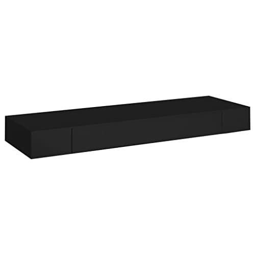 YAFF Floating Shelf with Drawer Black Floating Wall Shelf Living Room Decor Wall Shelf for Bedroom, Living Room, Office Decor 31.5"x9.8"x3.1" MDF