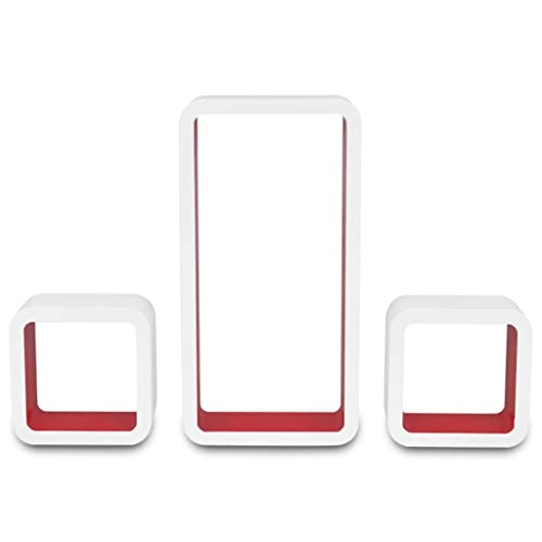 Natulvd Floating Cube Shelves Set of 3 - 2 Sizes Square Wall Mounted Hanging Shelves, Decor Shelf for Living Room, Bedroom, Trophy Display, Photo Frames - Red