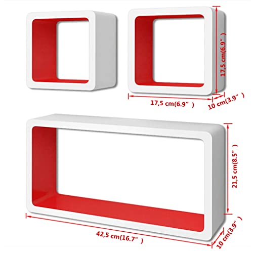 Natulvd Floating Cube Shelves Set of 3 - 2 Sizes Square Wall Mounted Hanging Shelves, Decor Shelf for Living Room, Bedroom, Trophy Display, Photo Frames - Red