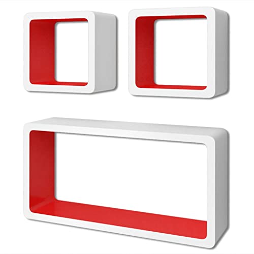 Natulvd Floating Cube Shelves Set of 3 - 2 Sizes Square Wall Mounted Hanging Shelves, Decor Shelf for Living Room, Bedroom, Trophy Display, Photo Frames - Red