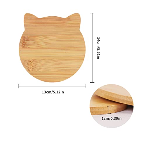 Baveke Bamboo Crafted Unique Adorable Cat Shaped Coasters Set of 6 for Bar Dining Table Kitchen Home Décor - 5.3 Inches, Natural