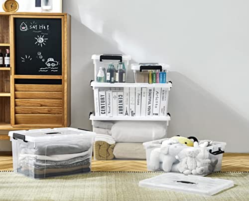 Lifetime Appliance (4 Pack) 70 Qt. [UPGRADED] Plastic Storage Bin Tote Organizing Container with Ultra Durable Lid and Secure Latching Buckles, Stackable, Extra Strength Clear with Black Handle
