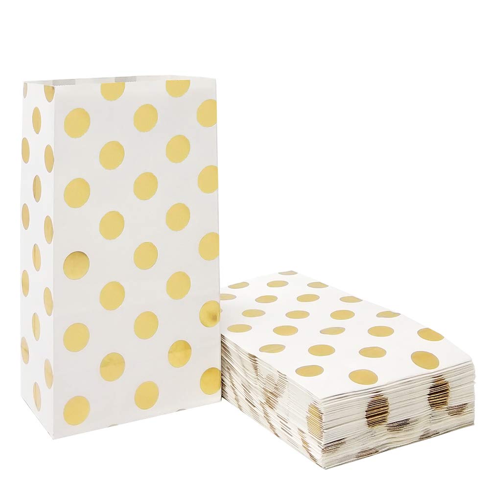 25 PCS Black Kraft Paper Bags Polka Dot Paper Lunch Bags for Kid’s Birthday Party Supplies by ADIDO EVA(5.1 x 3.1 x 9.4 in Black)