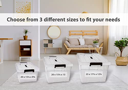Lifetime Appliance (4 Pack) 70 Qt. [UPGRADED] Plastic Storage Bin Tote Organizing Container with Ultra Durable Lid and Secure Latching Buckles, Stackable, Extra Strength Clear with Black Handle