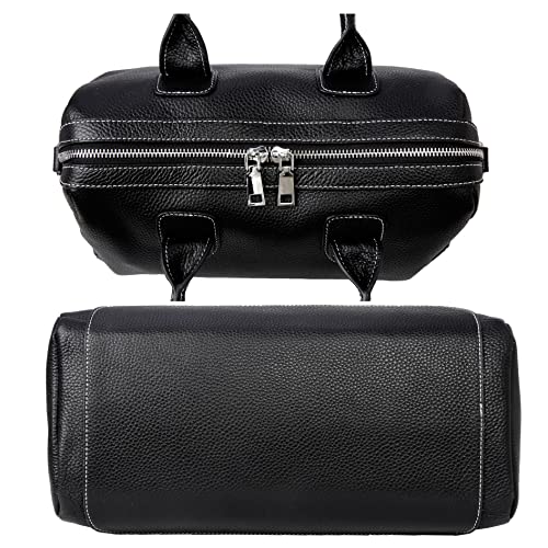 Iswee Genuine Womens Leather Handbags Tote Bag Doctors Bag Purse with Top Handle (Black)