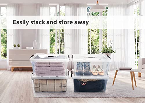 Lifetime Appliance (4 Pack) 70 Qt. [UPGRADED] Plastic Storage Bin Tote Organizing Container with Ultra Durable Lid and Secure Latching Buckles, Stackable, Extra Strength Clear with Black Handle