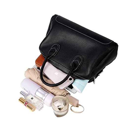 Iswee Genuine Womens Leather Handbags Tote Bag Doctors Bag Purse with Top Handle (Black)