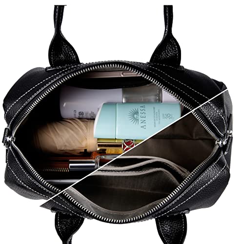 Iswee Genuine Womens Leather Handbags Tote Bag Doctors Bag Purse with Top Handle (Black)