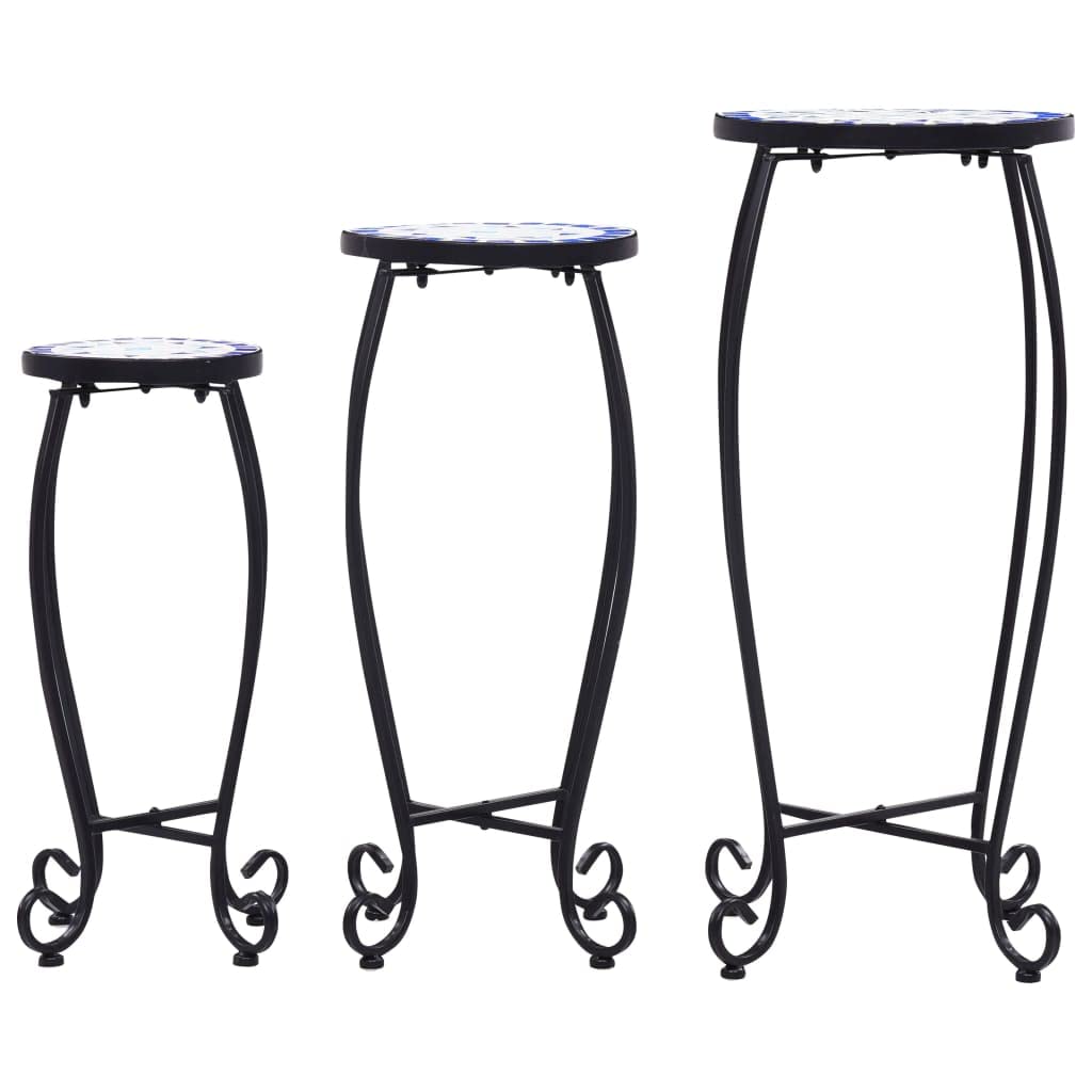 VRAXO Mosaic Tables 3 pcs Blue and White Ceramic,Plant Stands-24.42lbs