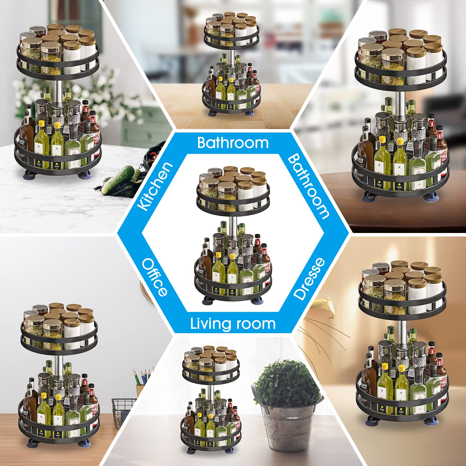 2 Tier Turntable Organizer, 360 Degree Rotating Turntable 9 "Non-Skid Rotating Tissue Storage Container, Bathroom, Kitchen, cabinets, Pantry, countertop Organizerā¦