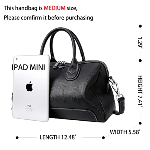 Iswee Genuine Womens Leather Handbags Tote Bag Doctors Bag Purse with Top Handle (Black)
