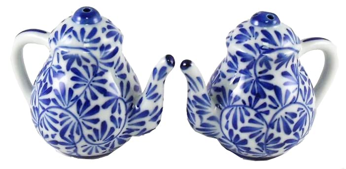 Porcelain Teapots Blue and White Salt and Pepper Shakers Set Blue and White