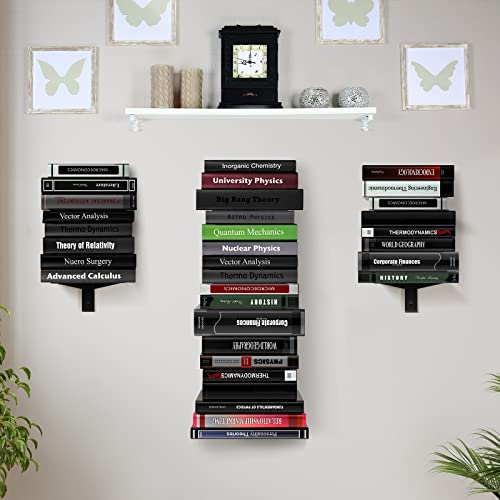 ART-GIFTREE Invisible Floating Book Shelves for Wall, Iron Floating Bookshelf Wall Mounted, Heavy-Duty Book Organizers for Home Bedroom Living Room Office, 2 Pack Black