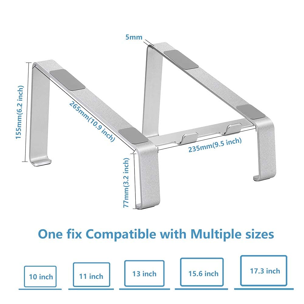 LIIAMOAR Laptop Stand, Aluminum Computer Riser, Ergonomic Laptops Elevator for Desk, Metal Holder Compatible with 10 to 17.3 Inches Notebook Computer, (Silver)