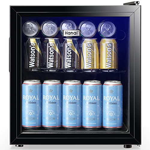 WANAI Mini Fridge Cooler 60Cans Beverage Refrigerator Glass Door Beverage Cooler for Beers Wine Juicer Cooler Adjustable Shelves LED Lights for Home, Office or Bar