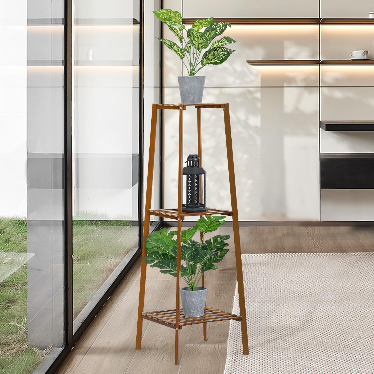 Magshion 3-Tier Bamboo Plant Stand, 39 Inch Height Tall Plant Shelf for Indoor/Outdoor, Rustic Flower Pot Holder for Balcony, Patio, Corner