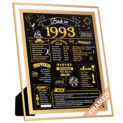 FALAMON Framed 30th Birthday Decorations for Women or Men, 8x10 Birthday Anniversary Decorations Poster, Birthday Party Supplies Gifts, Back in 1993