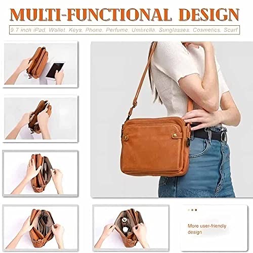 Three-Layer Leather Crossbody Shoulder & Clutch Bag, Leather Crossbody Bags for Women Built in Wallet Handbag Purse (Red)