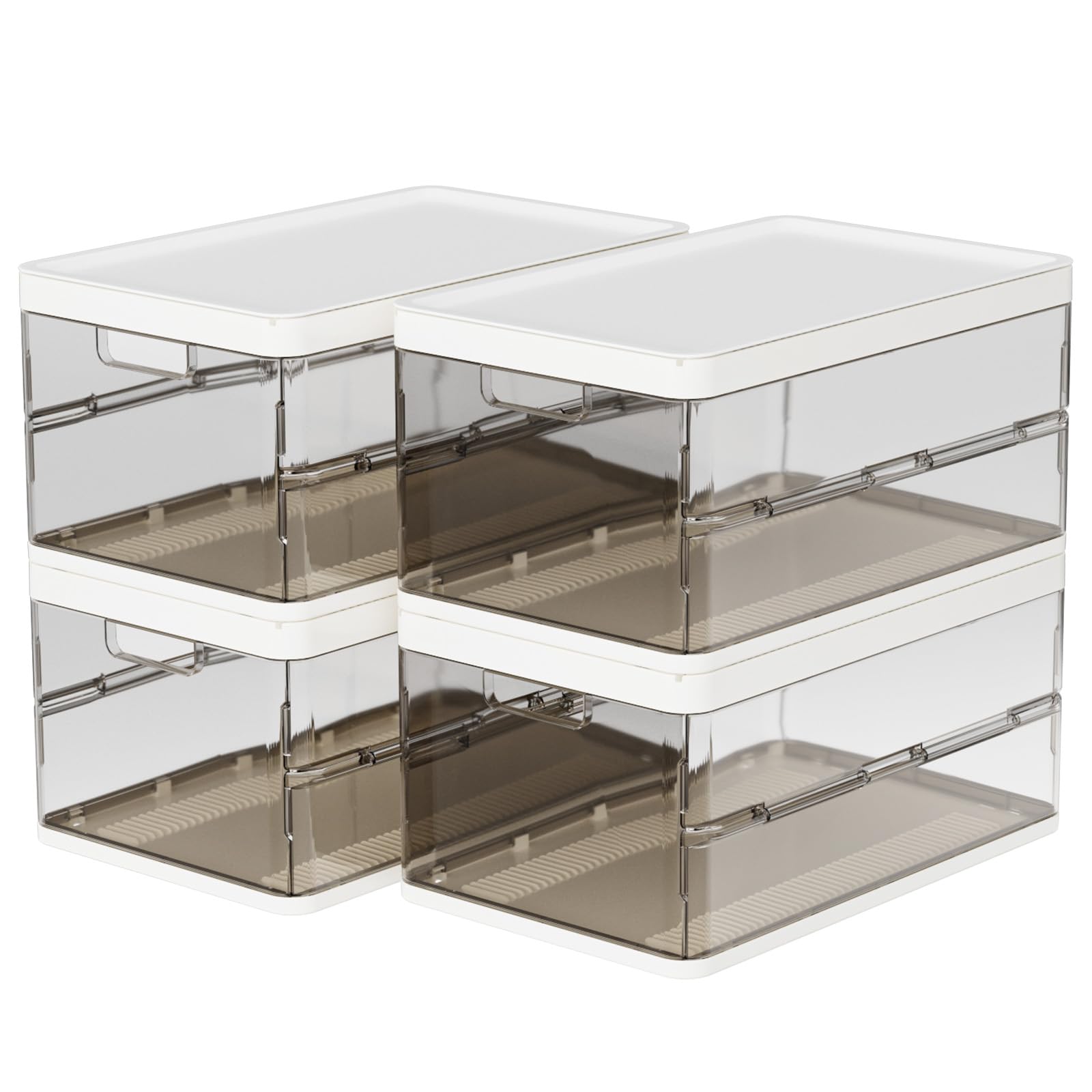 19QT Upgrade 4 Pack Stackable Storage Bins with 2 lids, Closet Organizers and Storage, Foldable Plastic Drawer Storage for Clothes, Toys, Clear with Black (Plastic)
