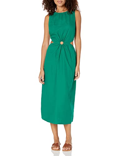 The Drop Women's Sade Linen Cut Out Midi, Ultramarine Green, S